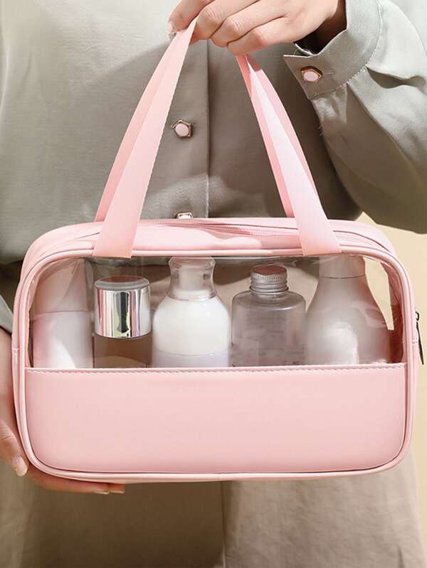 1pc Pink Transparent PVC Large-Capacity Storage Bag Tote Bag Multi ...