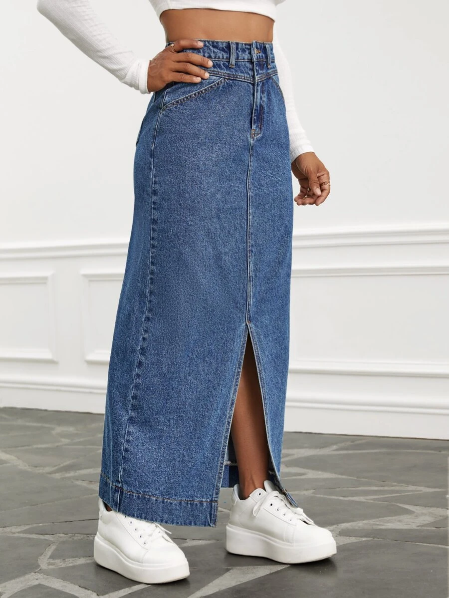 SHEIN EZwear High Waist Split Thigh Denim Skirt for Sale Australia| New ...