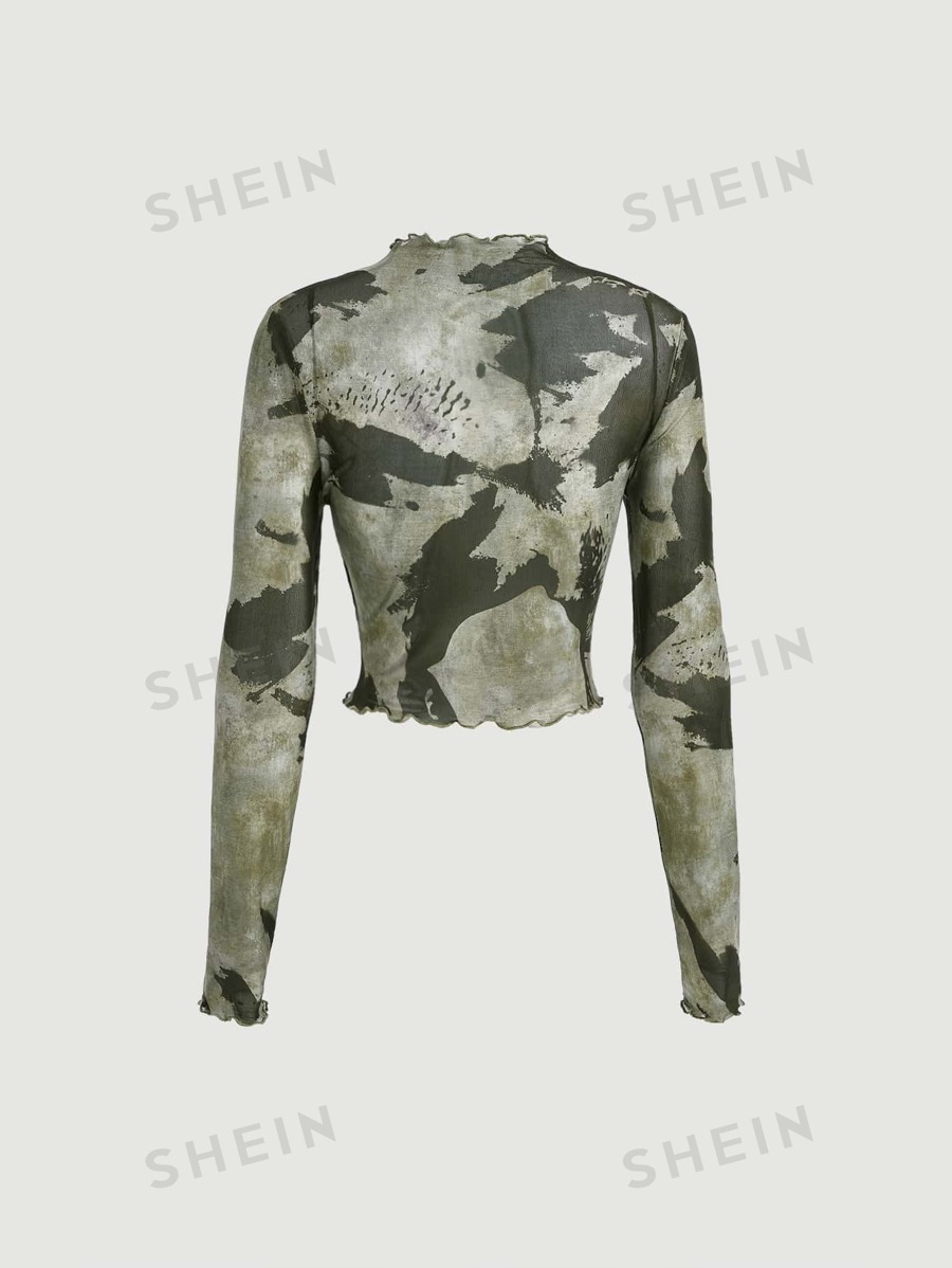 Shein Mod Figure Graphic Lettuce Trim Mesh Top Shein Usa