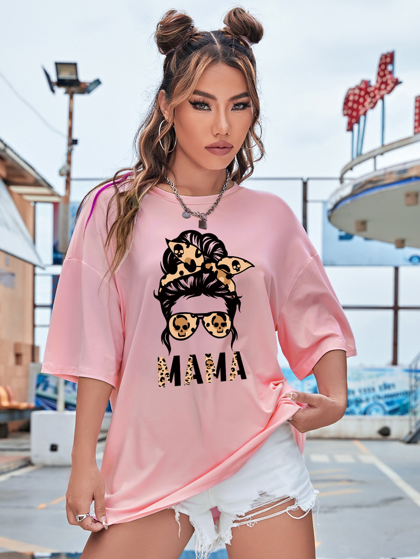 Figure And Letter Graphic Drop Shoulder Oversized Tee Shein Usa