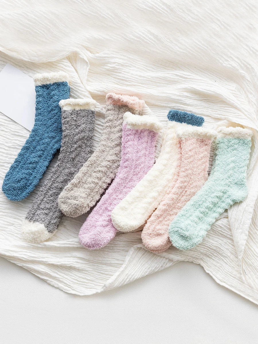 7pairs Two Tone Fuzzy Crew Socks | SHEIN USA