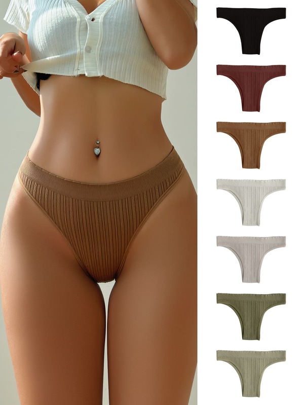 7pack Solid Rib Panty Set | SHEIN EUR