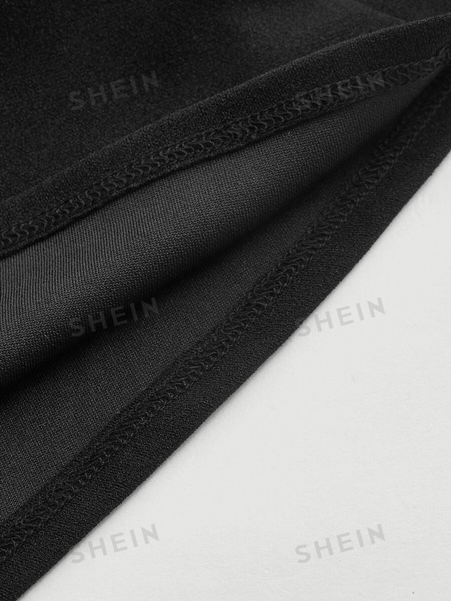 SHEIN MOD Square Neck Lantern Sleeve Ruched Black Dress | SHEIN UK