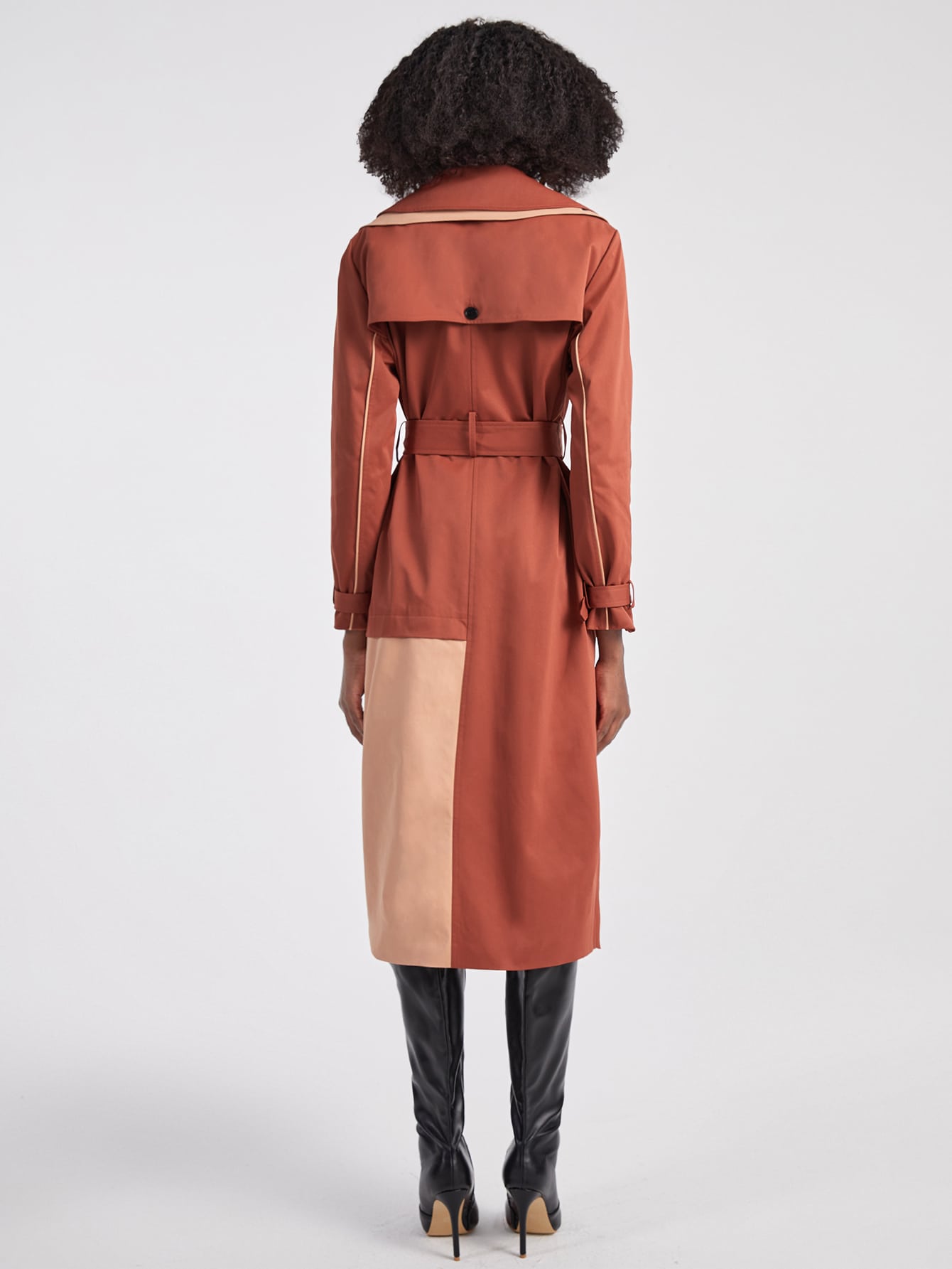 Shahedah Two Tone Double Breasted Belted Trench Coat | SHEIN EUR