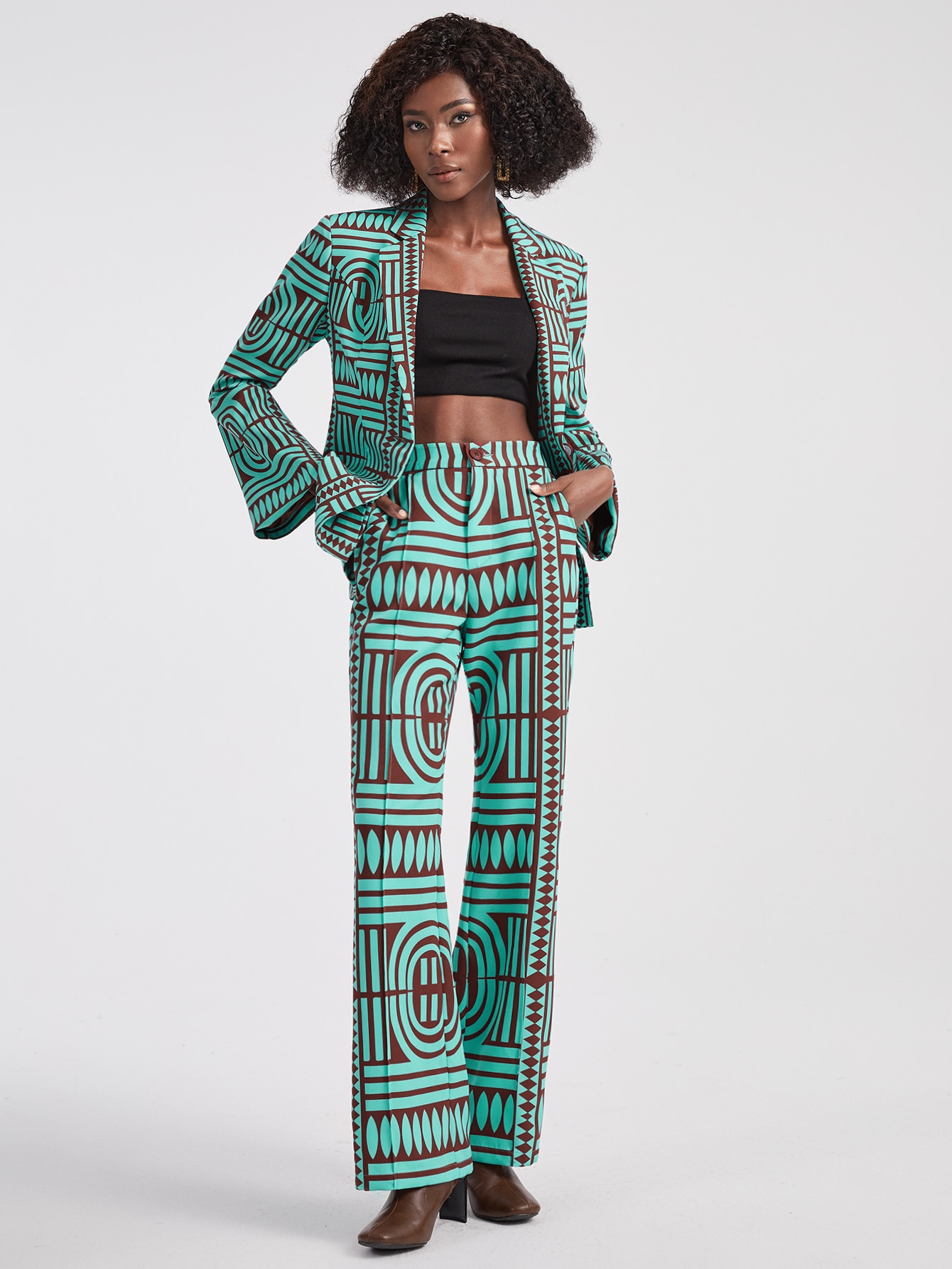 Shahedah Geo Print Flare Leg Pants | SHEIN USA