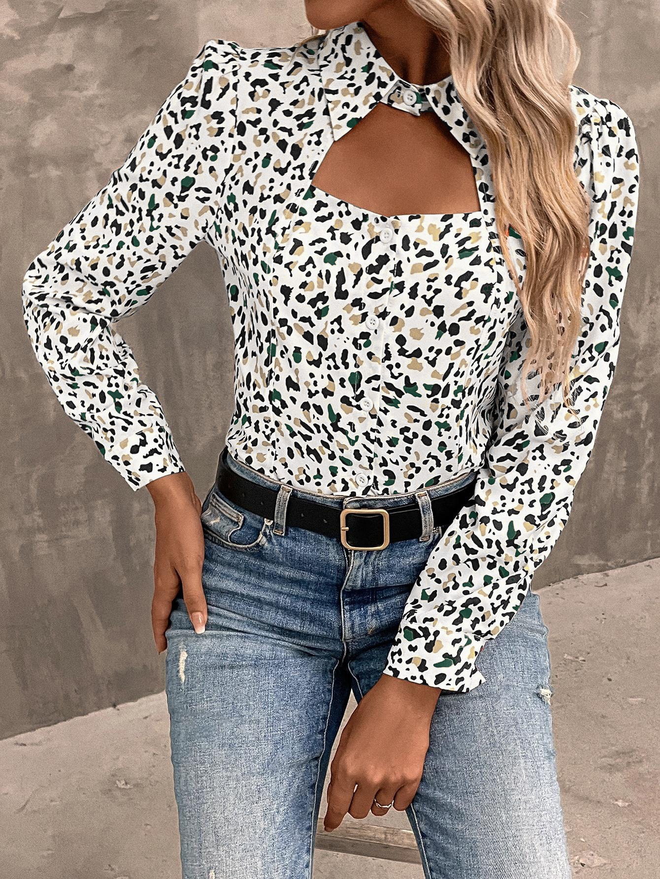 SHEIN LUNE Allover Print Cut Out Shirt | SHEIN USA