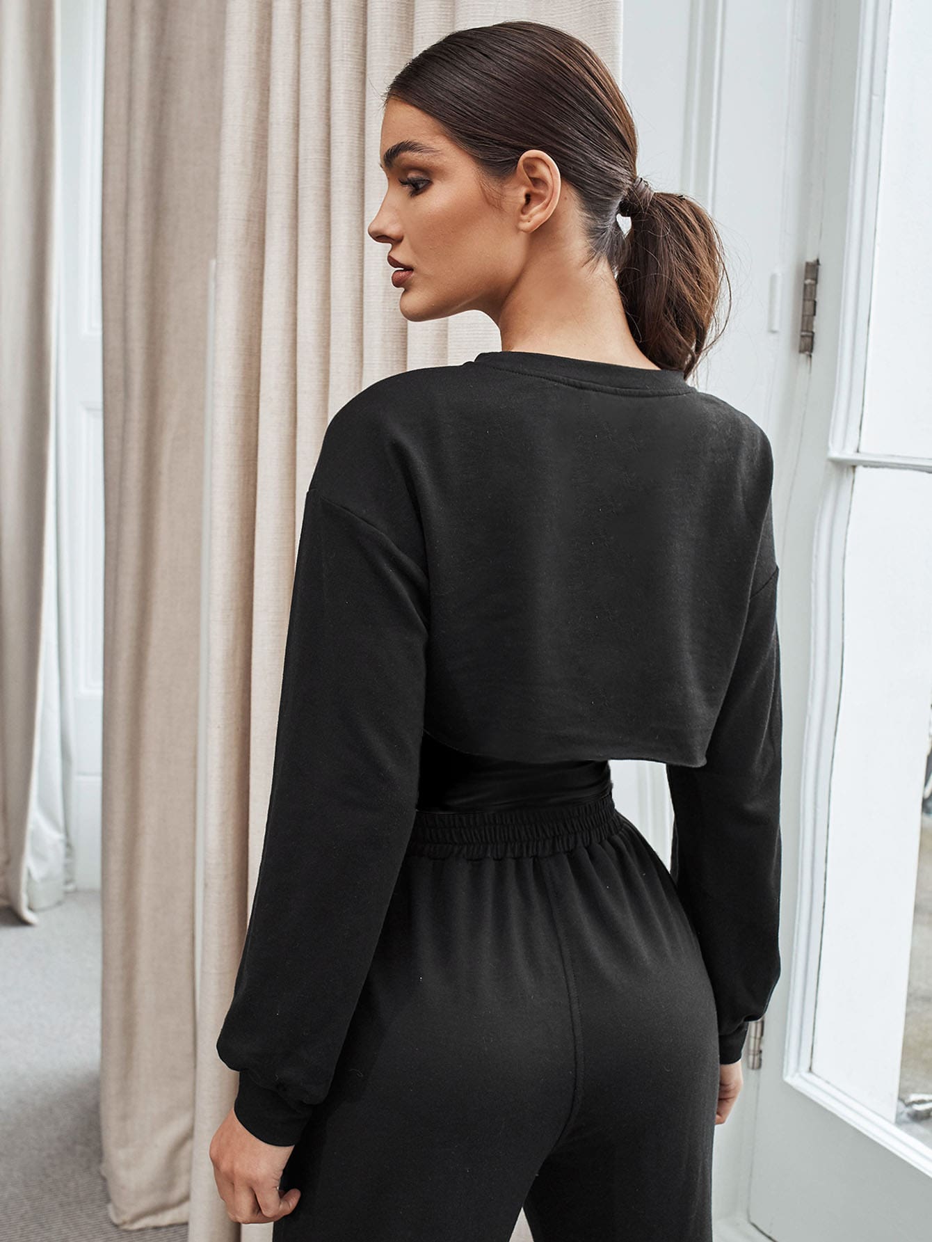 SHEIN Drop Shoulder Super Crop Pullover | SHEIN USA