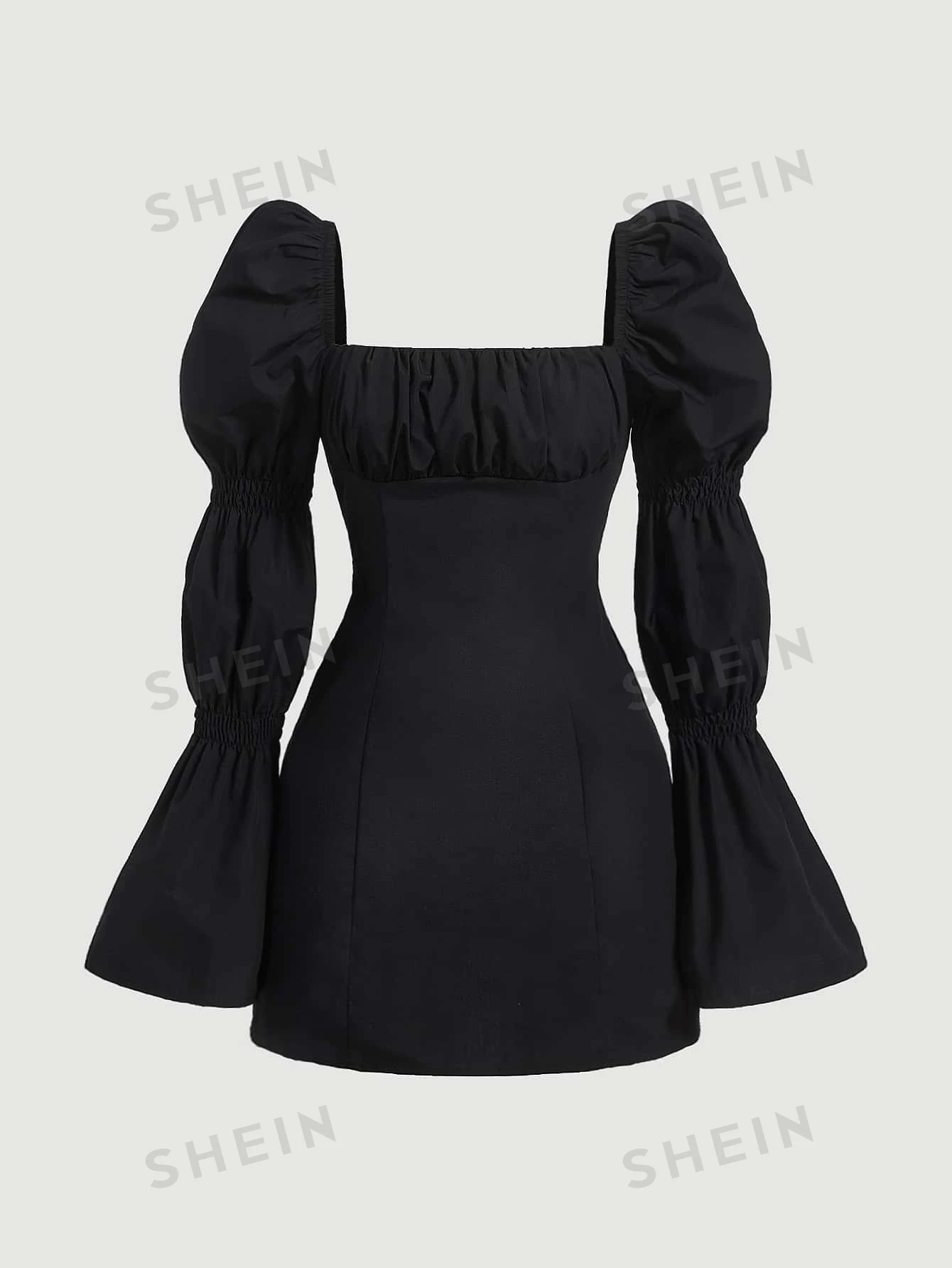 SHEIN MOD Vestido de cuello cuadrado de manga con volante pecho con fruncido | Moda de Mujer ...