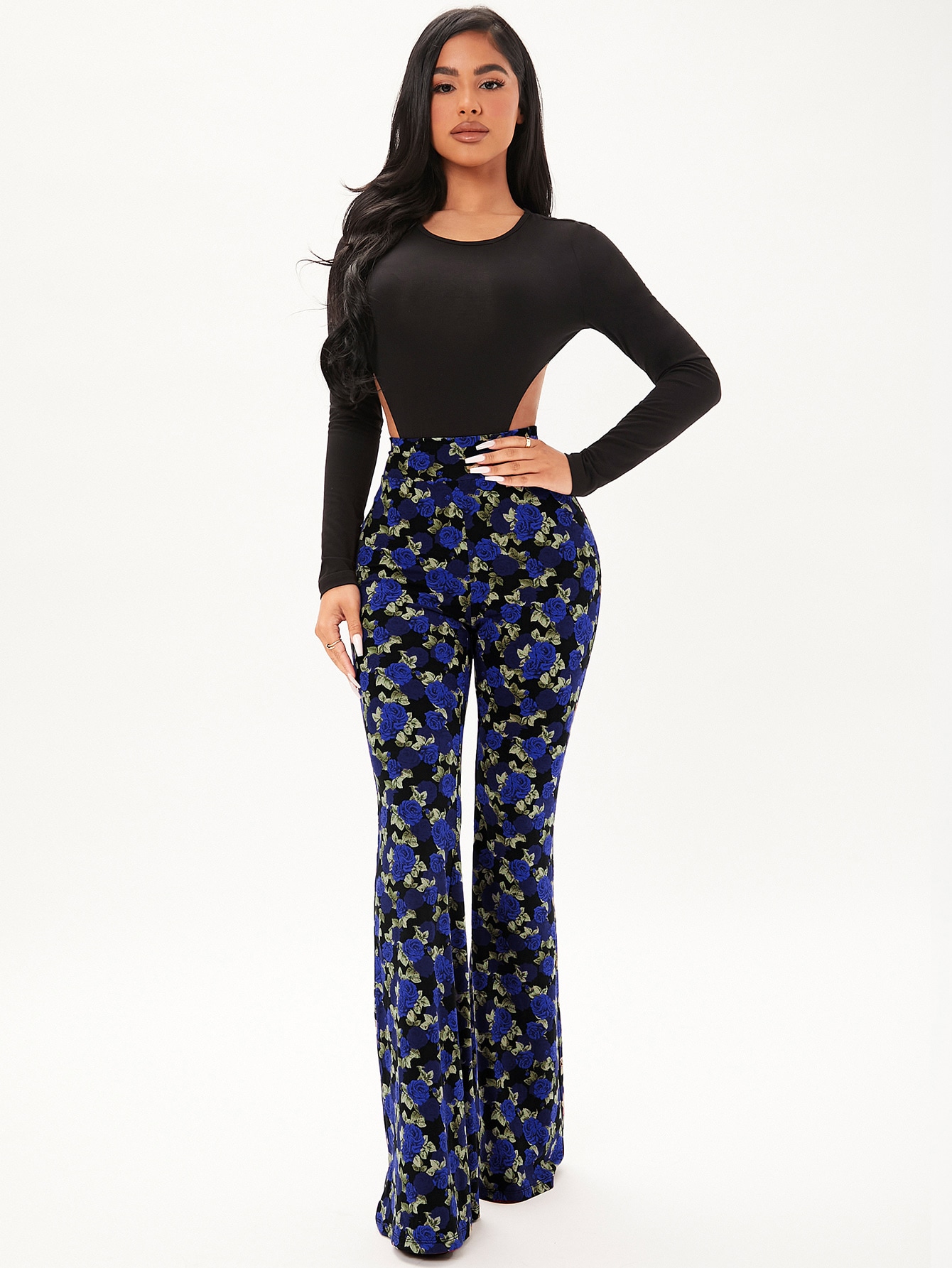 SHEIN SXY Floral Print Flare Leg Pants | SHEIN USA