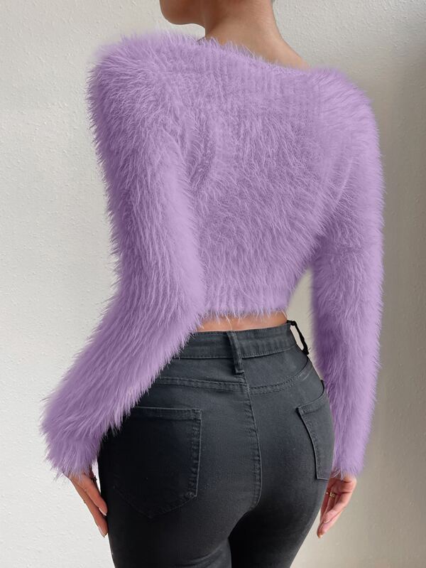 Shein Privé Solid Fluffy Knit Crop Sweater Shein Usa