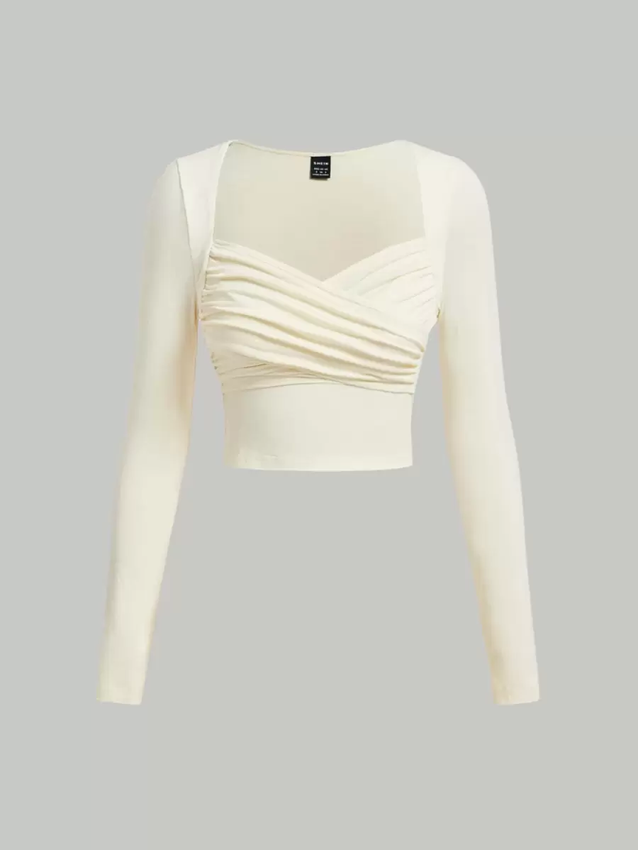 SHEIN Qutie Sweetheart Neck Ruched Crop Tee | SHEIN UK