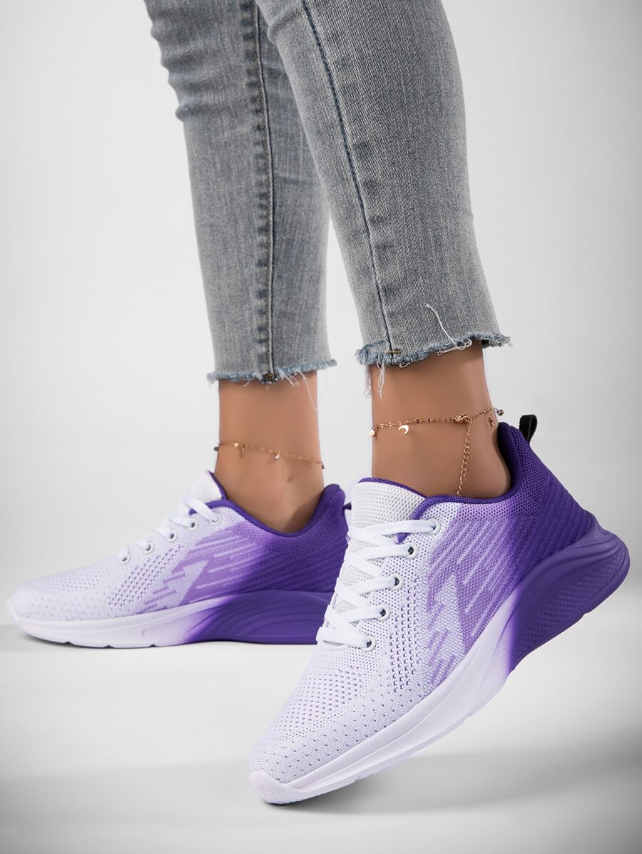 Ombre Lace-up Front Running Shoes, Women's Knit Purple Sports Shoes ...