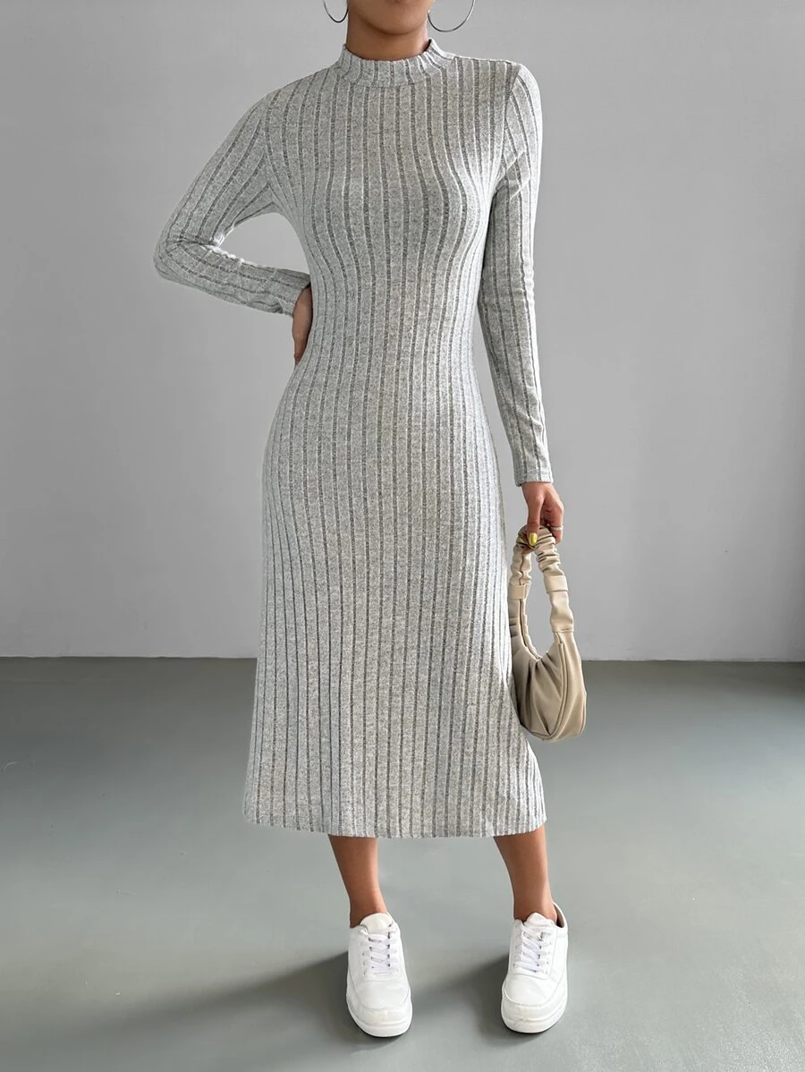 SHEIN EZwear Mock Neck Ribbed Knit Dress | SHEIN USA