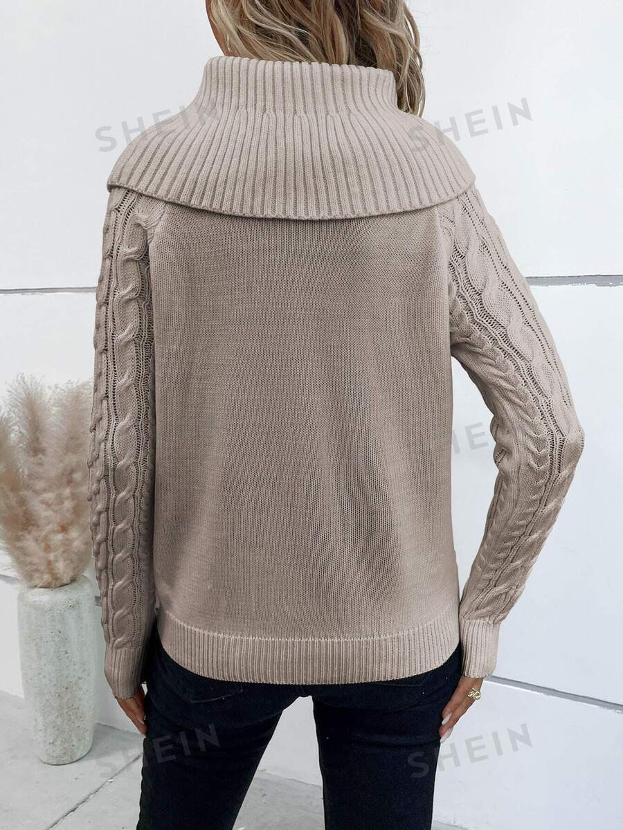 SHEIN LUNE Pile Collar Cable Knit Raglan Sleeve Jumper | SHEIN UK