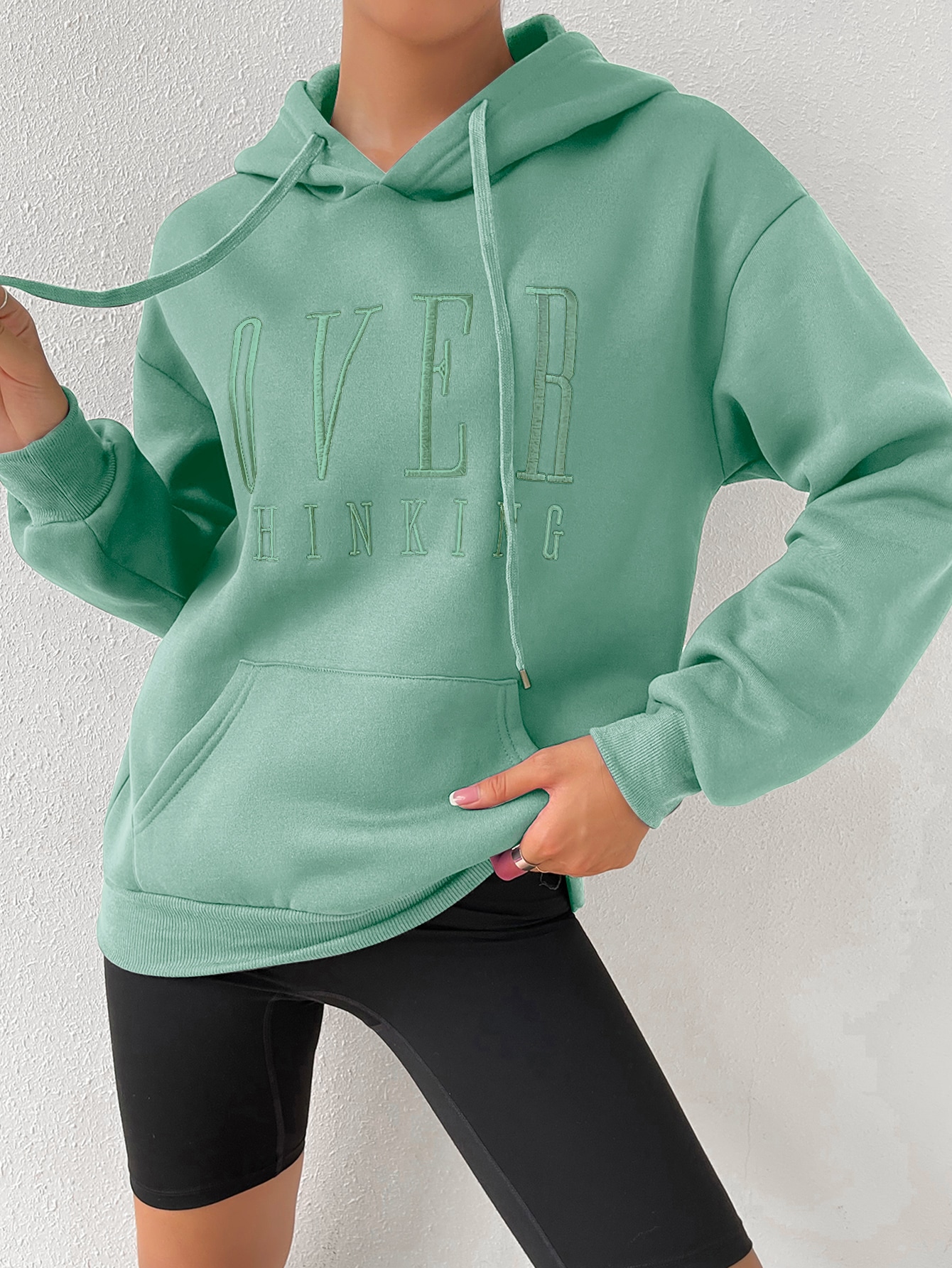 Shein Ezwear Letter Embroidery Drop Shoulder Drawstring Thermal Lined
