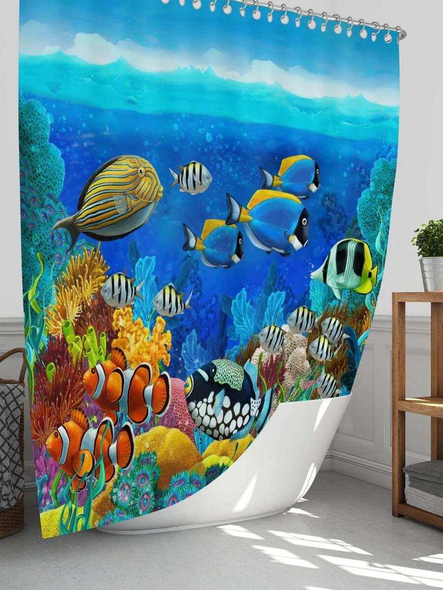 Fish Print Shower Curtain | SHEIN USA