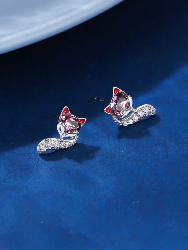 Rhinestone Fox Design Stud Earrings | SHEIN USA