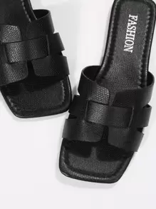 Snakeskin Embossed Slide Sandals, Black Elegant Snake Print Slides ...