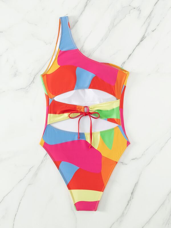SHEIN Swim Vcay Color Block One Shoulder One Piece Swimsuit | SHEIN USA