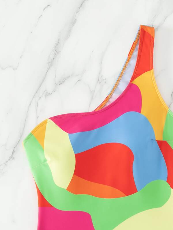 SHEIN Swim Vcay Color Block One Shoulder One Piece Swimsuit | SHEIN USA