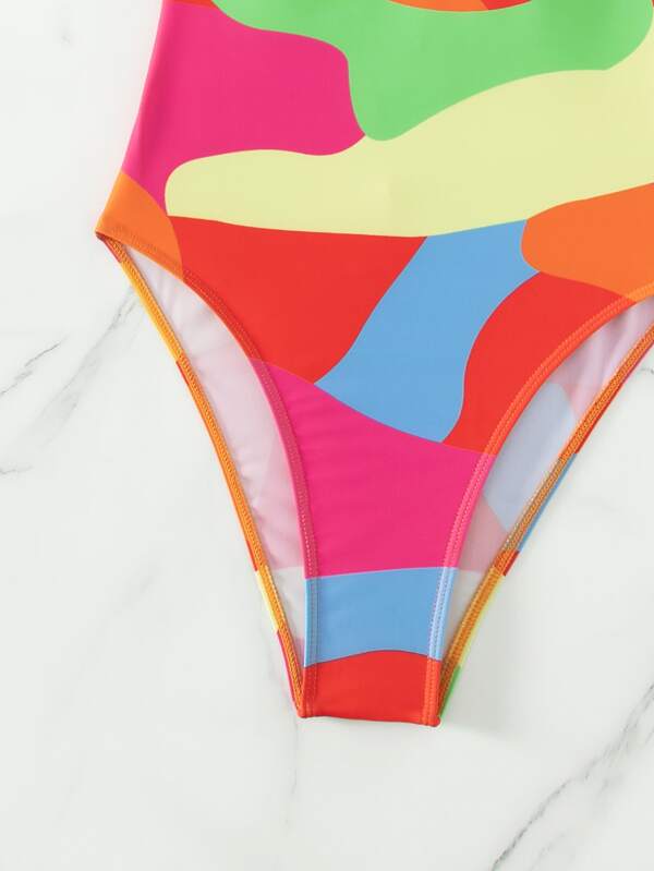 SHEIN Swim Vcay Color Block One Shoulder One Piece Swimsuit | SHEIN USA