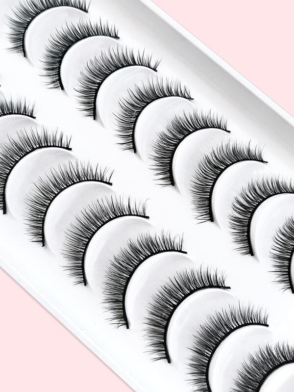 10 pairs Full False Lashes Natural Long 9mm Strip Eyelashes Lashes ...