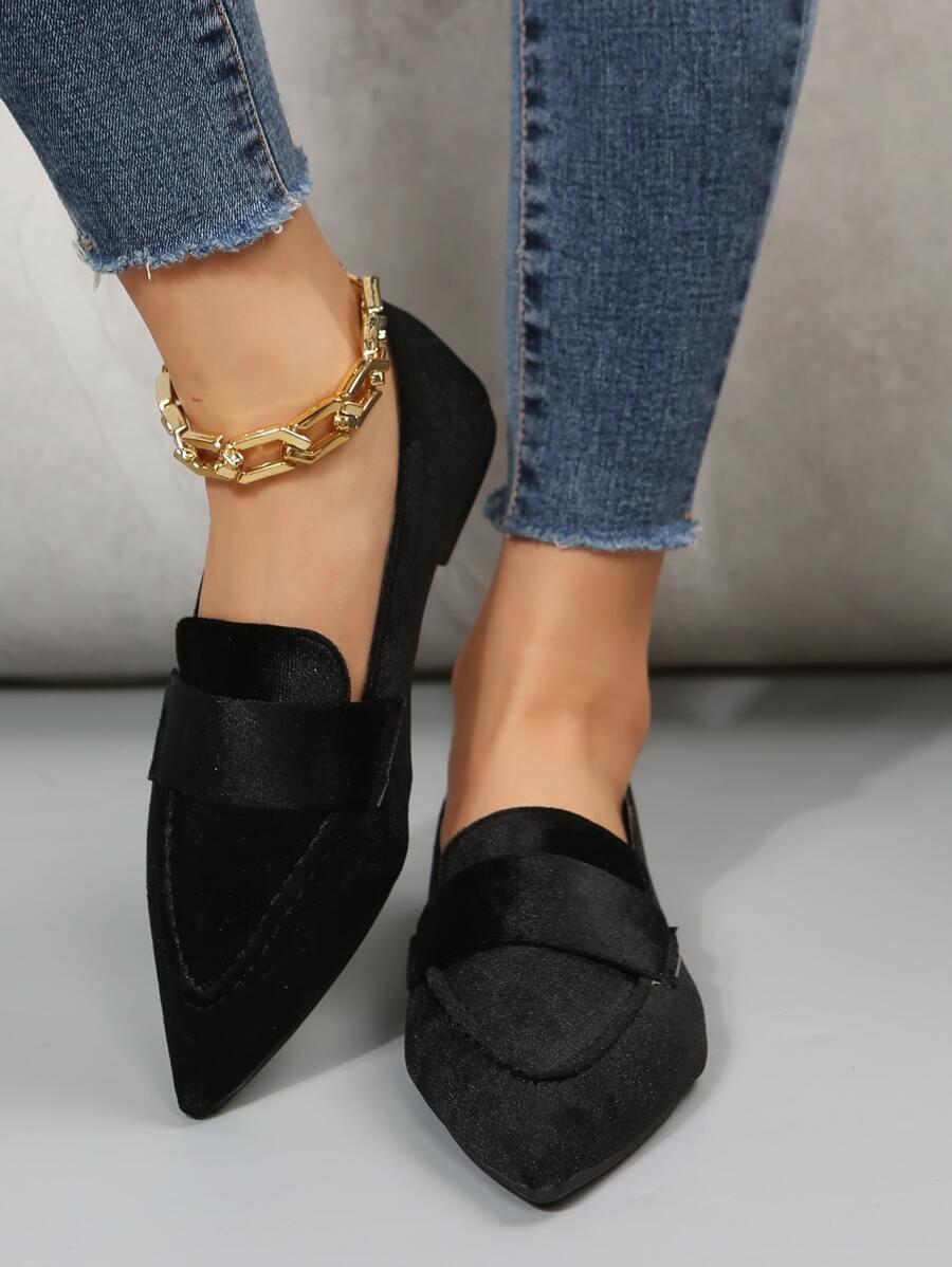 Minimalist Point Toe Velvet Flat Loafers | SHEIN USA