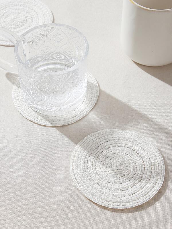 SHEIN BASIC LIVING 4pcs/set 4 inch Coasters, Modern Polyester Woven ...