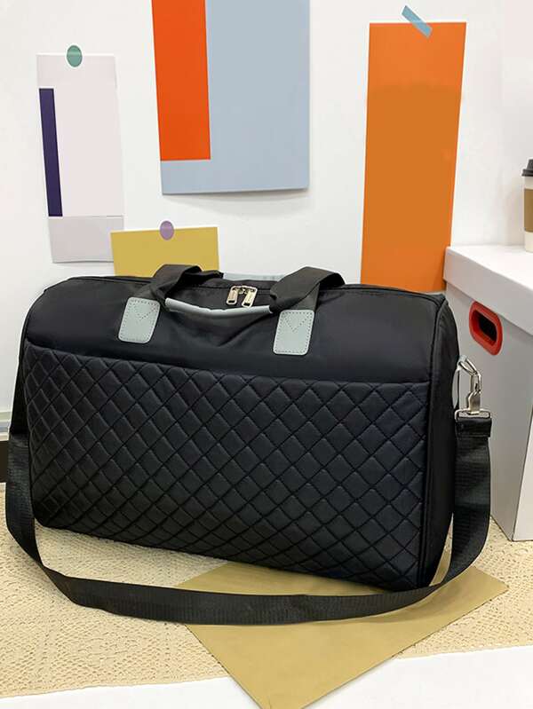 Quilted Travel Bag, Simple Black Duffle Bag For Travel & Sports | SHEIN USA