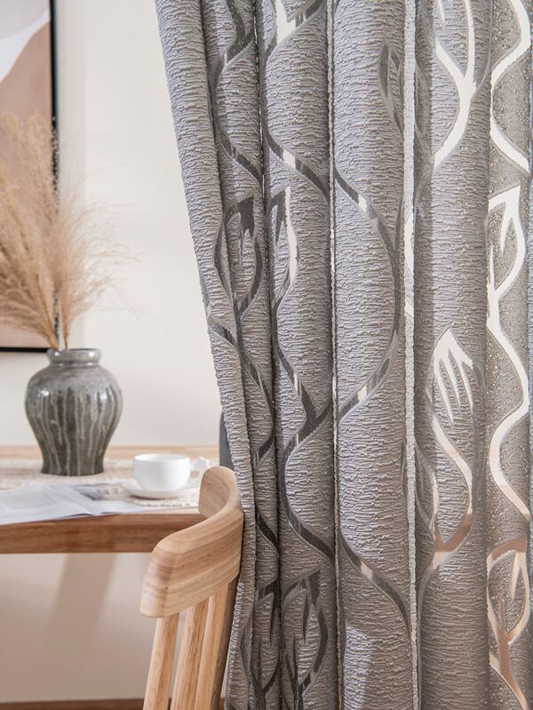 1pc Leaf Pattern Sheer Panel Curtain, Modern Polyester Light Filtering ...