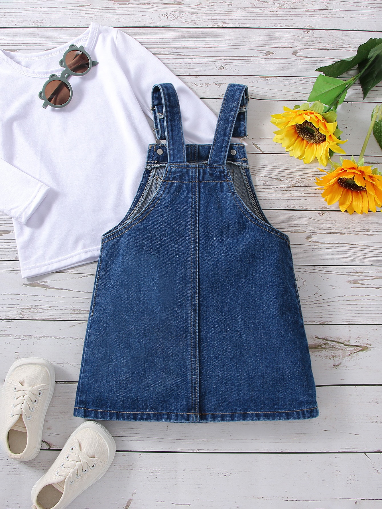 Toddler Girls Floral Embroidery Overall Denim Dress | SHEIN USA