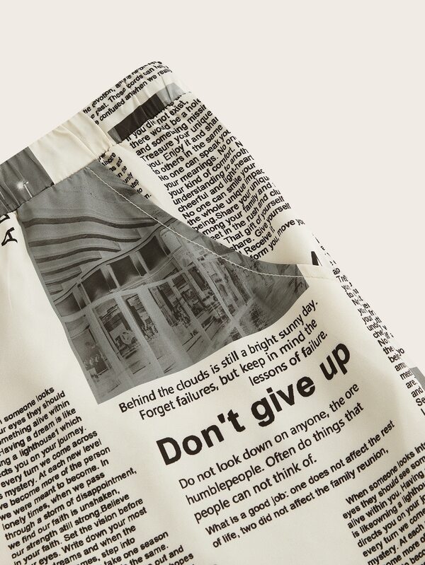 SHEIN ICON Newspaper Print Drawstring Waist Wide Leg Trousers | SHEIN UK