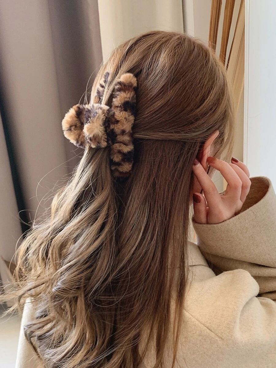 Leopard Pattern Fuzzy Hair Claw Cute Leopard Print,Hair Accessories ...