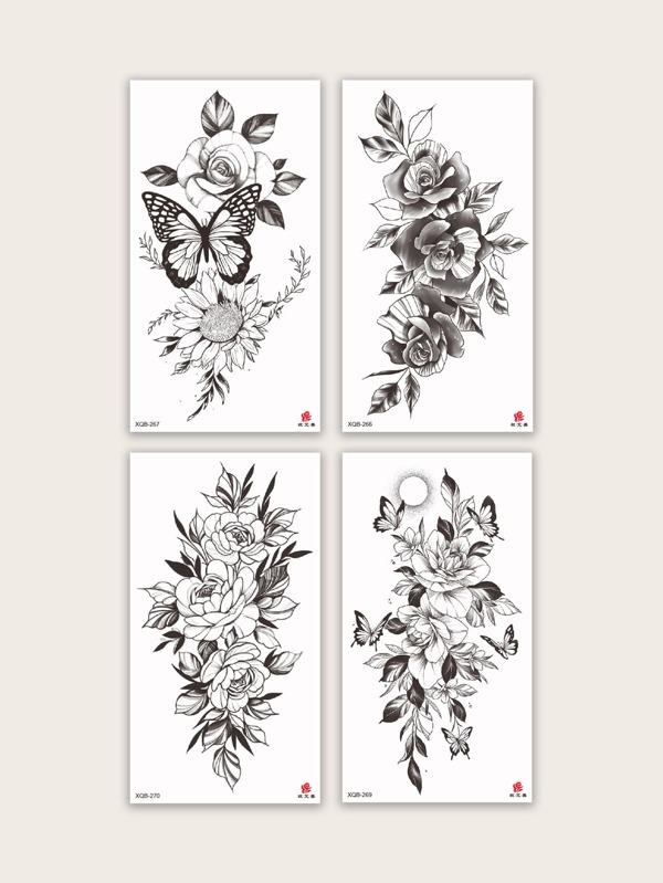 Tattoo Sticker Kits,4 sheets Floral Pattern Tattoos For Children,Tattoo ...