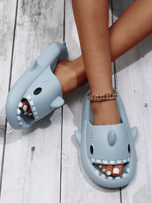 Women Shark Design Slides, Preppy Open Toe Flat Sandals For Daily ...