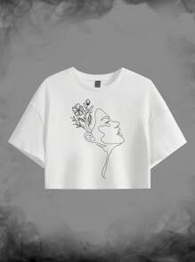 The Artistic Flow Figure Graphic Drop Shoulder Tee | SHEIN USA