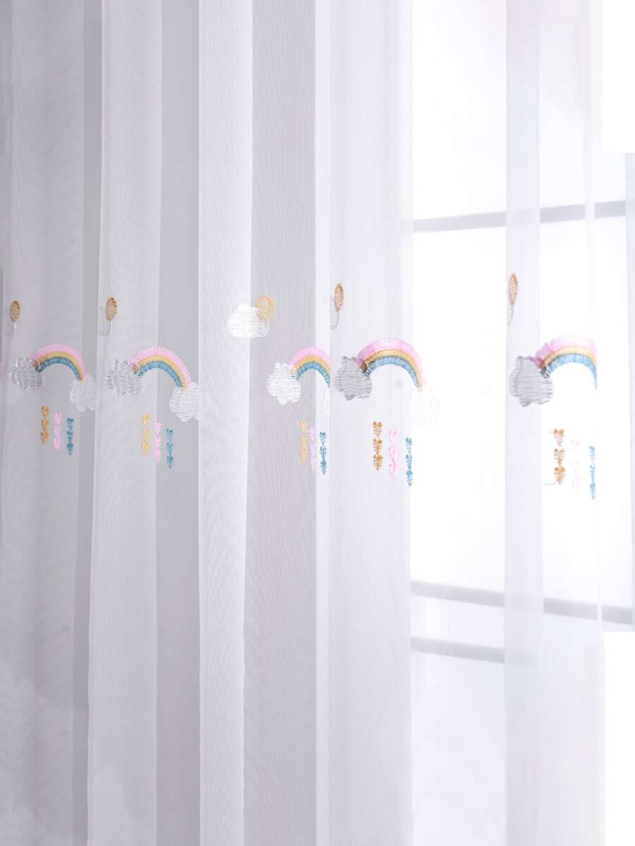 1pc Rainbow Embroidered Sheer Curtain With Rod Pocket | SHEIN USA