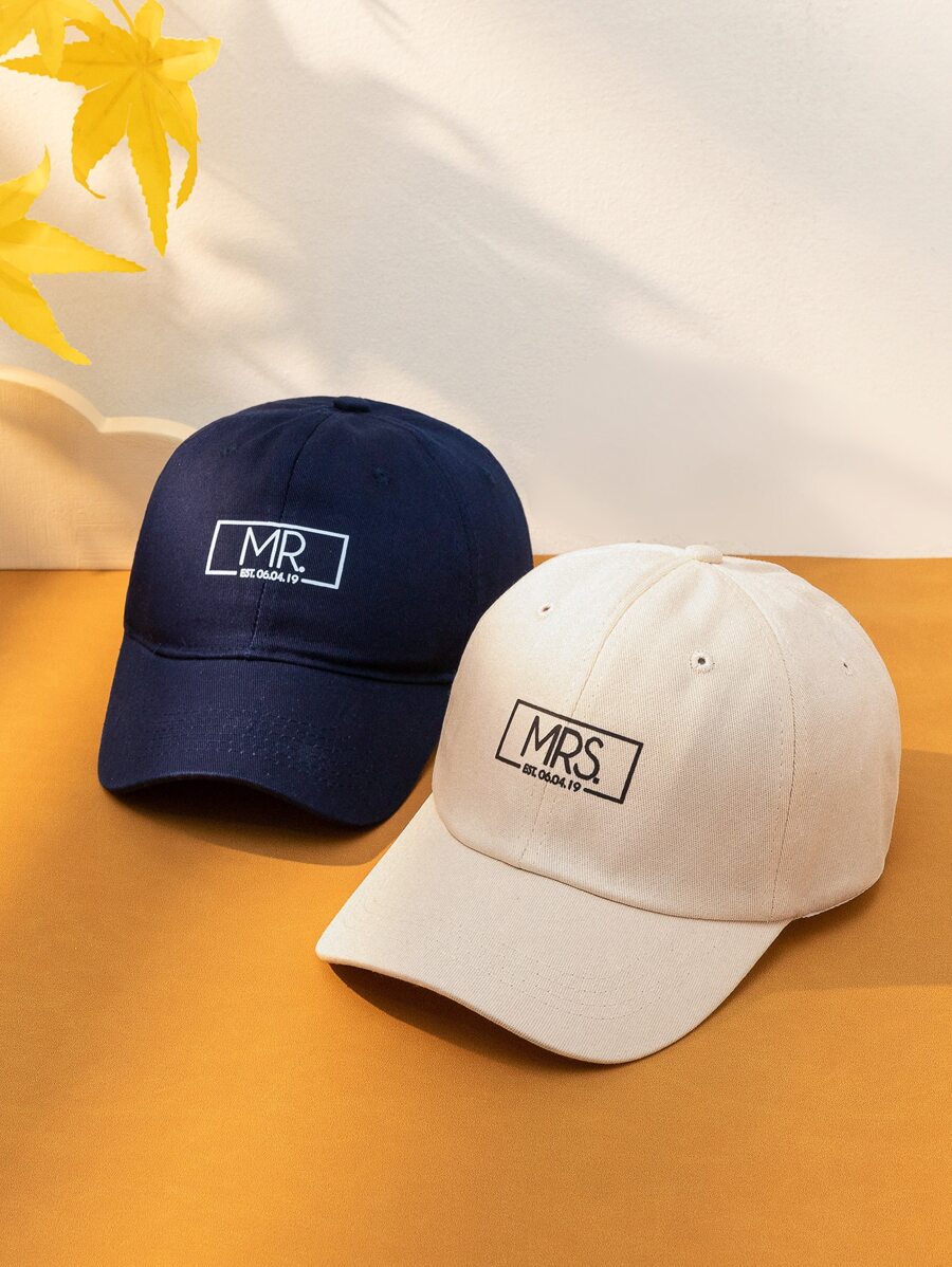 2pcs/Set Unisex Y2k Style Printed Mr Mrs Baseball Caps (Two ...