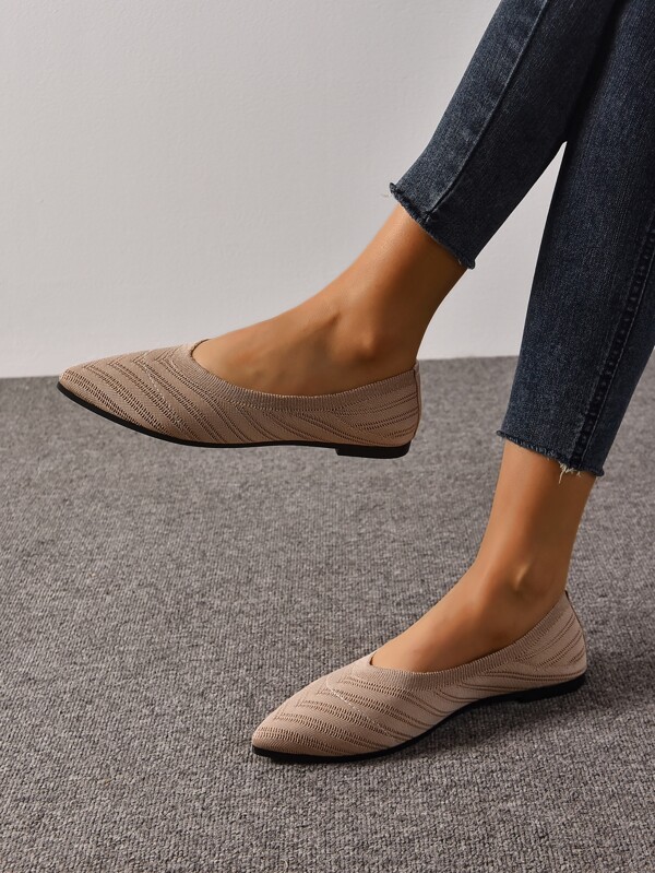 Chevron Pattern Point Toe Ballet Flats | SHEIN UK