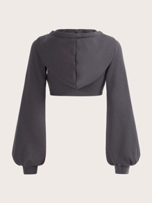 SHEIN ICON Solid Super Crop Drawstring Hoodie Without Cami Top | SHEIN UK