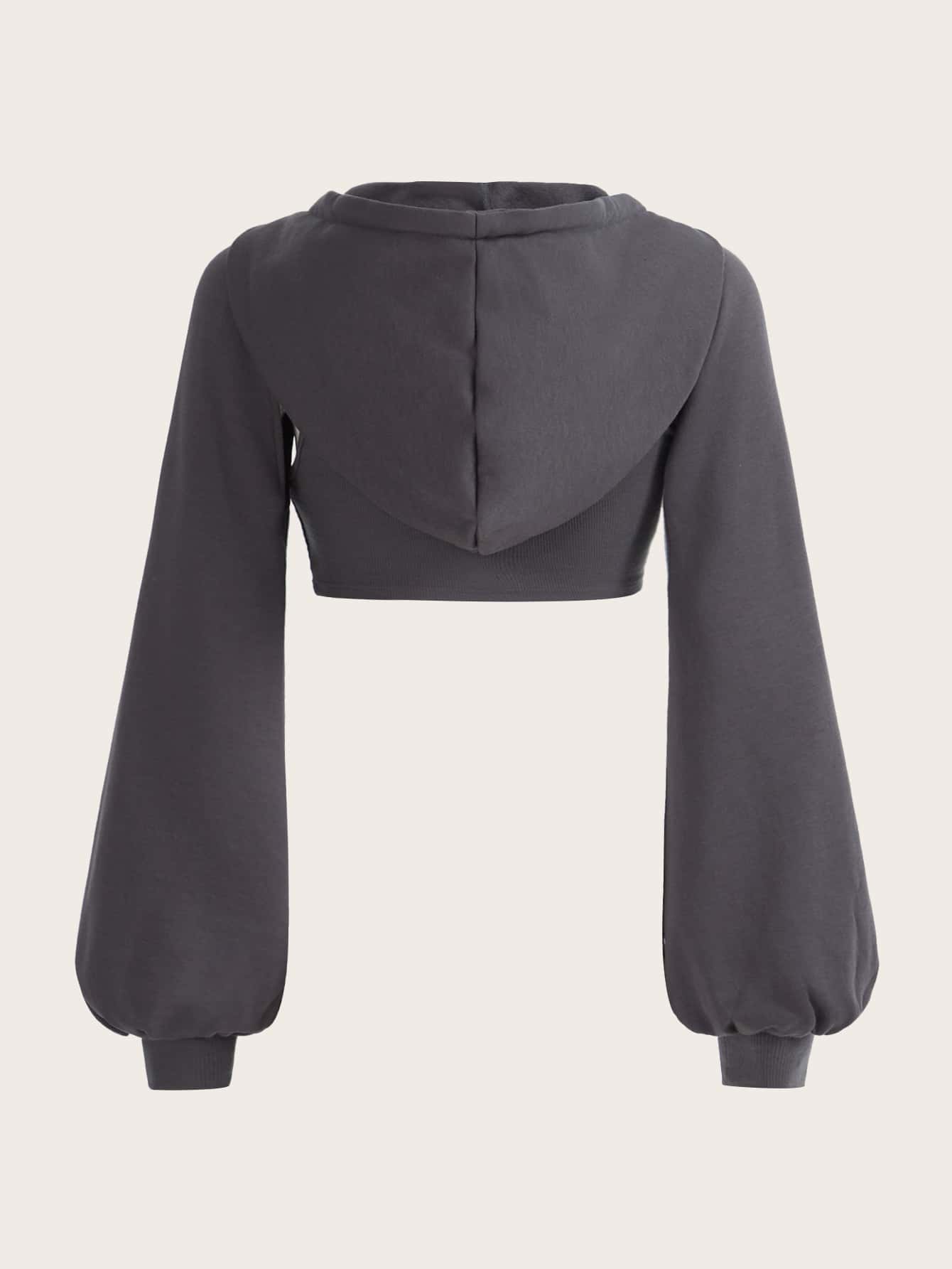 SHEIN ICON Solid Super Crop Drawstring Hoodie Without Cami Top | SHEIN UK