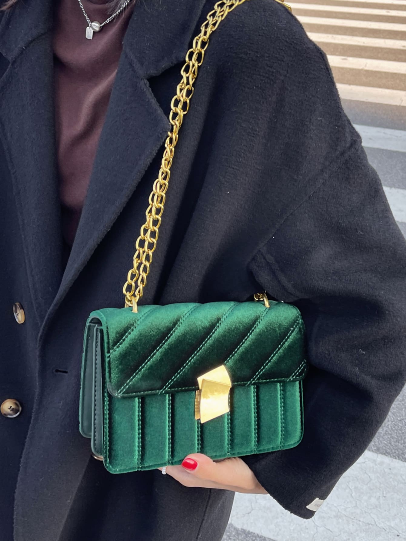 Simple Embroidery Velvet Small Square Shoulder Bag Crossbody Bag | SHEIN UK