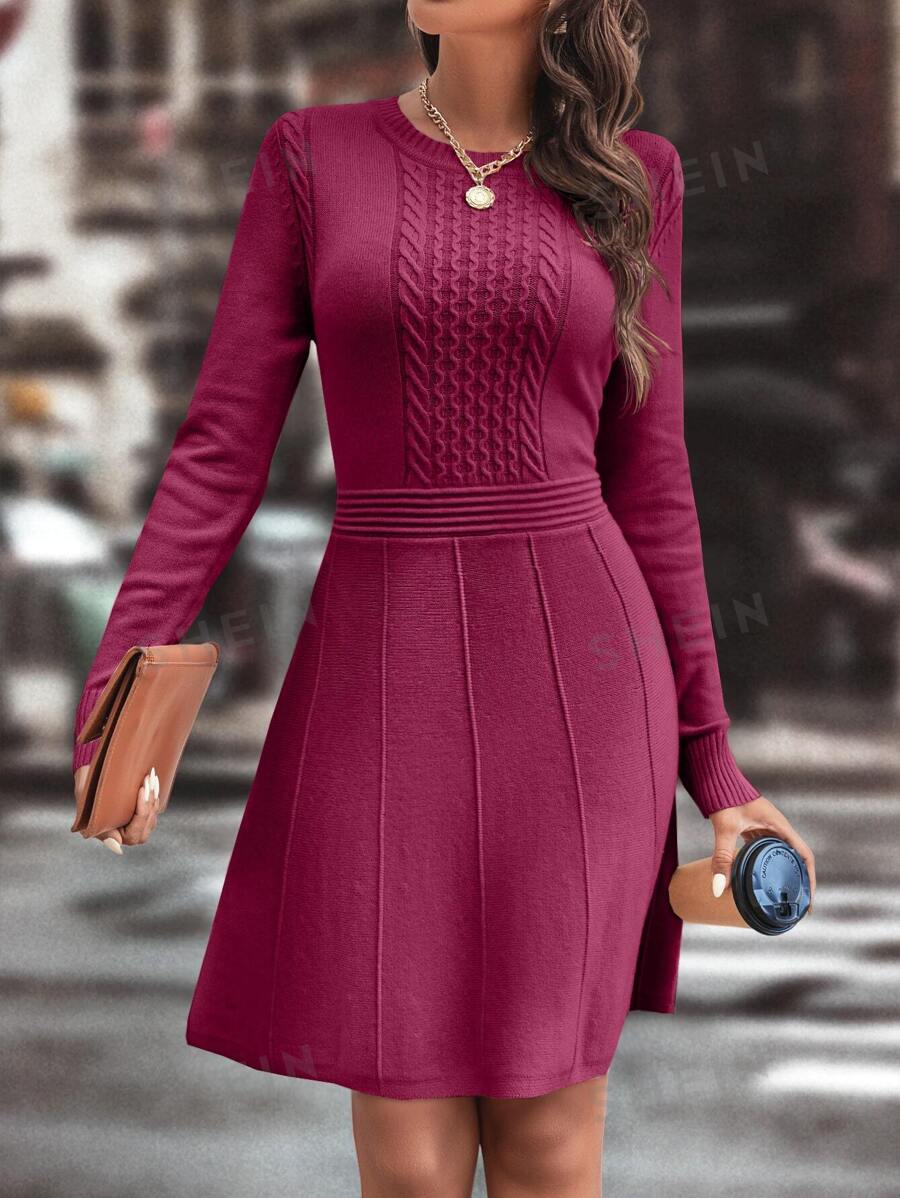 Cable Knit Seam Detail Jumper Dress | SHEIN UK