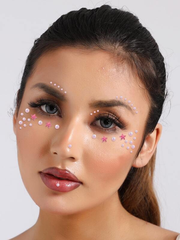 1Pc 3D Pink Star Body Drill Stickers Hair Stickers Eye Corner Stickers ...