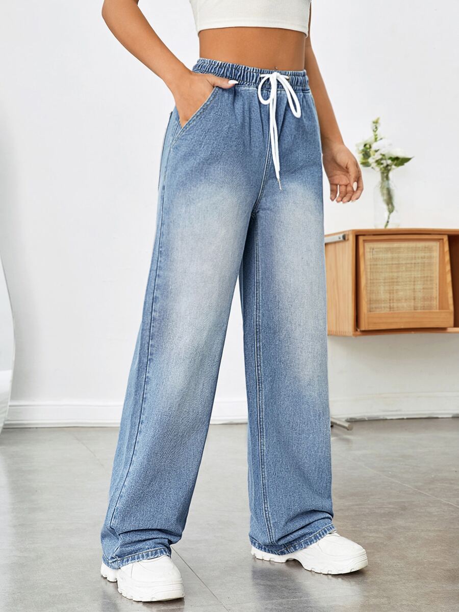 Drawstring Waist Wide Leg Jeans | SHEIN USA