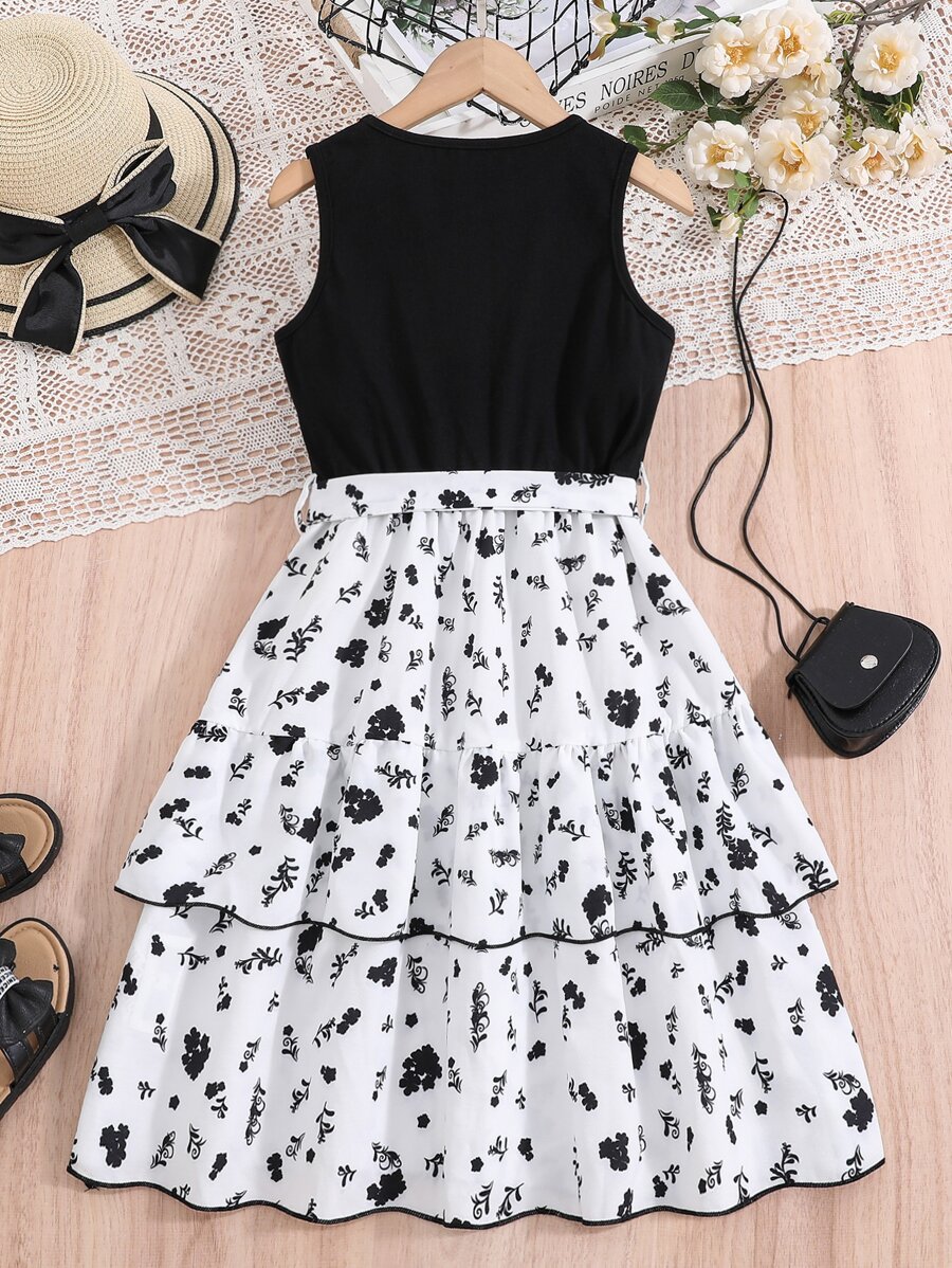 SHEIN Kids CHARMNG Vestido De Dos Capas De Estampado Floral Ditsy Para ...