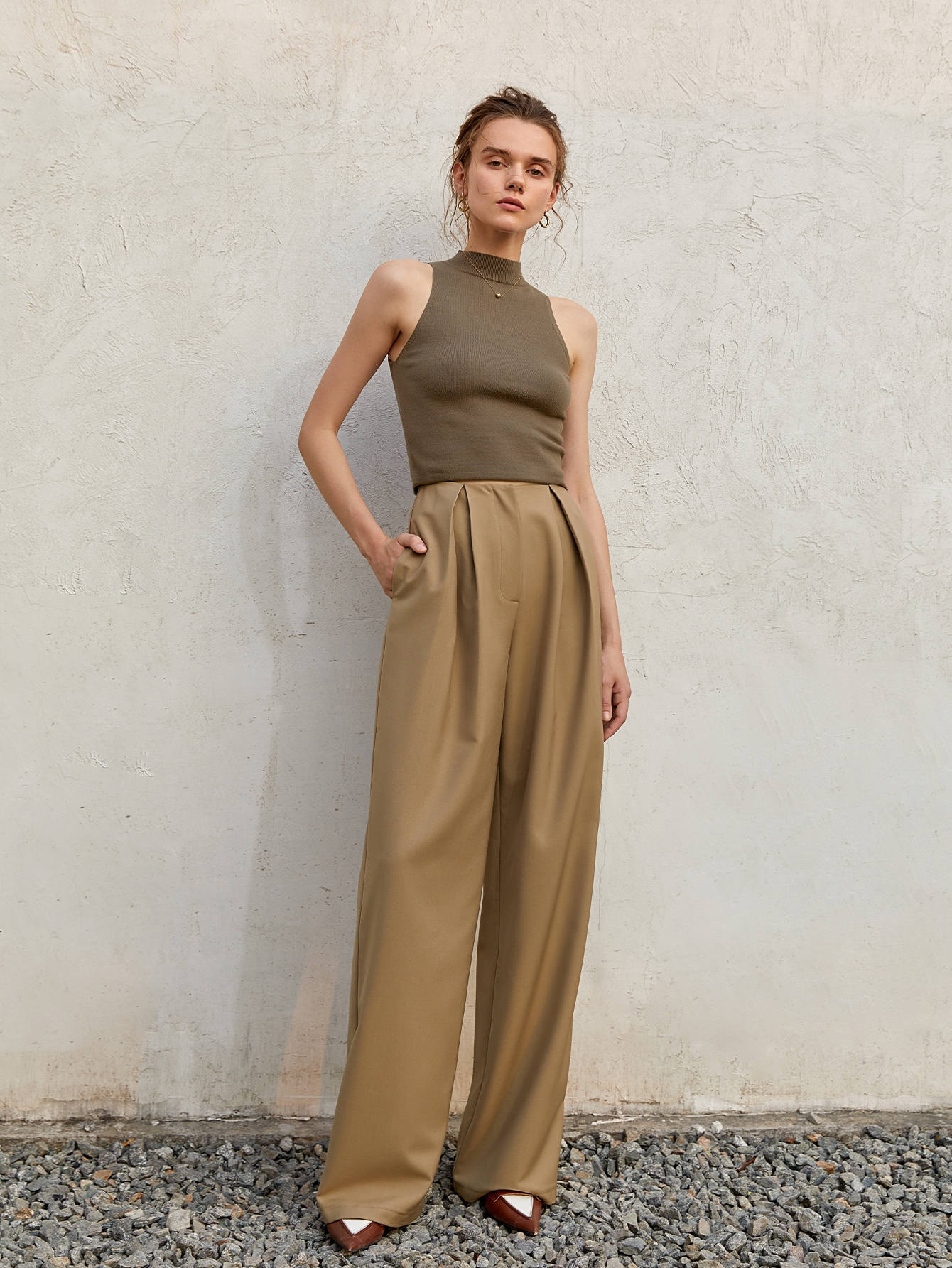 High Waist Fold Pleated Pants | SHEIN USA