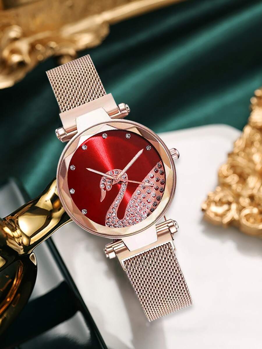YILEIQI Mesh Strap Rhinestone Decor Quartz Watch | SHEIN USA