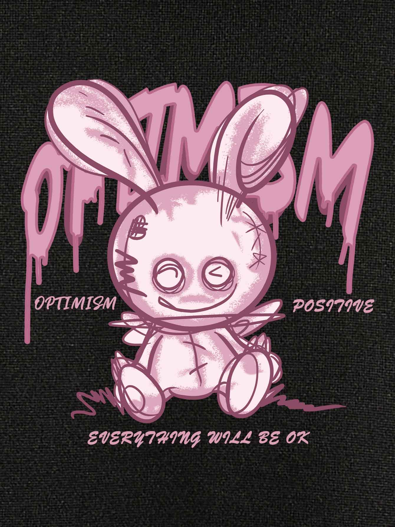 Shein Ezwear Slogan And Cartoon Graphic Kangaroo Pocket Drawstring