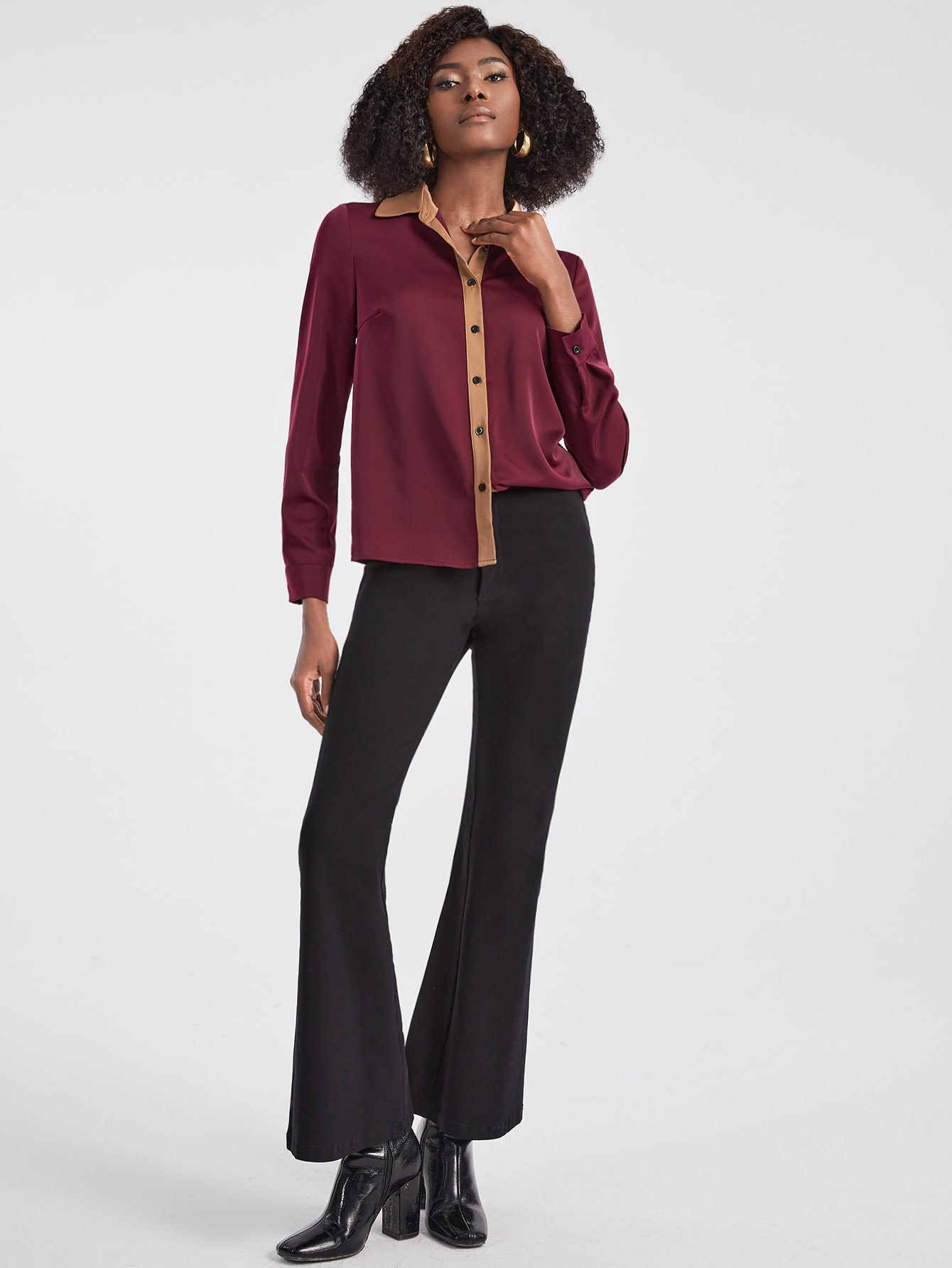Bronze Empire Contrast Trim Button Back Shirt | SHEIN USA